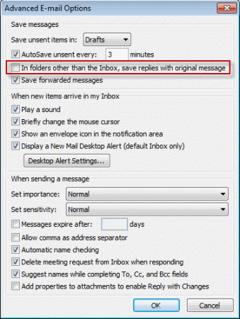 Choosing the Folder to Save a Sent Message In