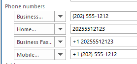 Phone Number Formatting for Outlook and Smartphones