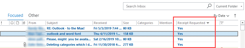 View Read Receipt Request Indicator