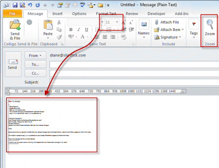 Adjusting Outlook's Zoom Setting in Email