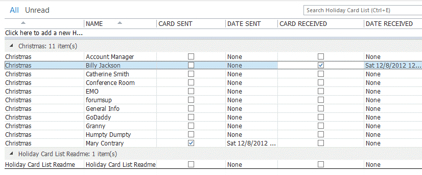 Holiday Card List
