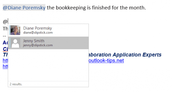Using @Mentions in Outlook 2016