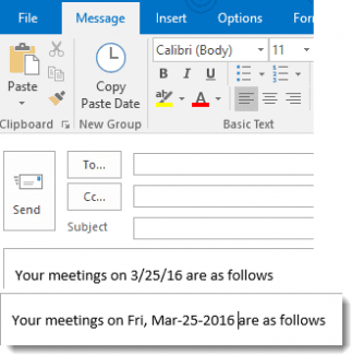 Change Short Date to Long Date Format in a Message
