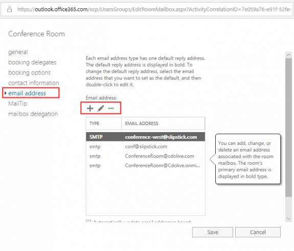 Add Additional Addresses to Room Mailboxes