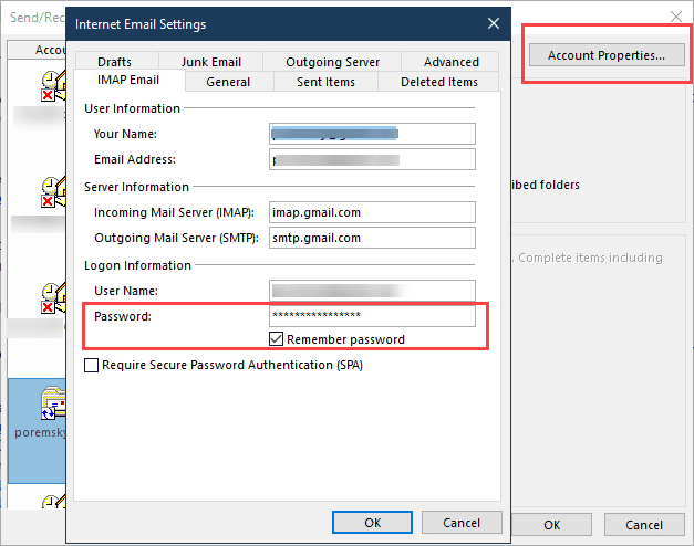 Change your Password and Server Settings in Outlook 2016