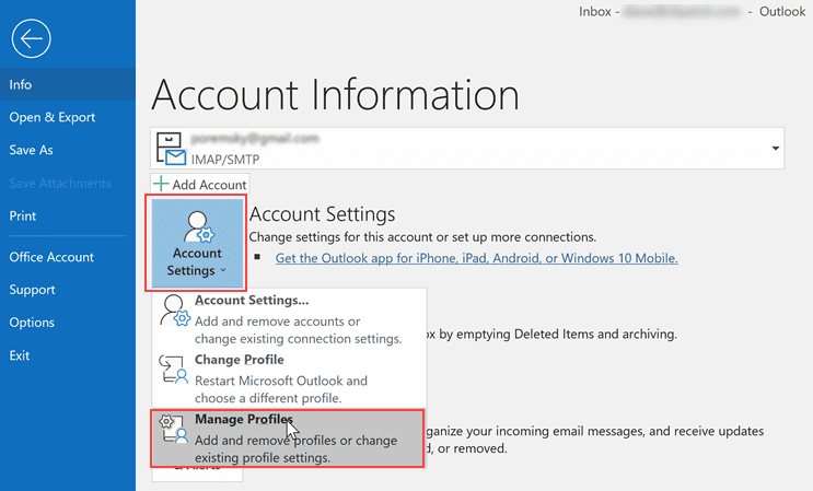 Change your Password and Server Settings in Outlook 2016