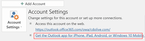 Remove the Get the Outlook app link