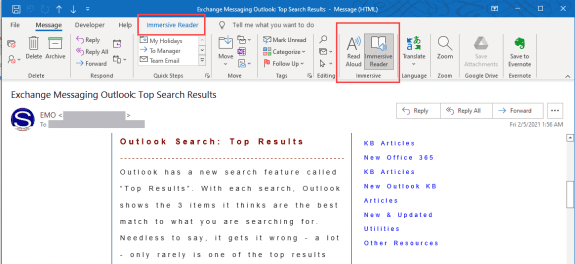 Immersive Reader in Outlook