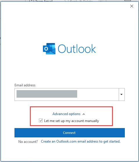 Manually add POP or IMAP accounts to Outlook