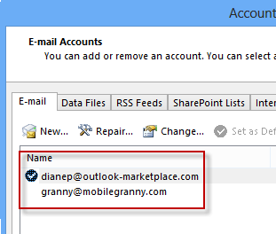 Rename Email Accounts and Data Files in the Folder List